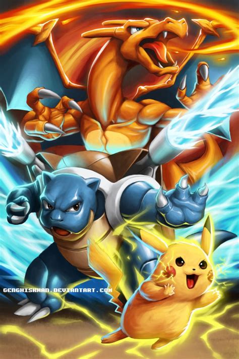 Pokemon Pikachu Blastoise Charizard By Genghiskwan On Deviantart Pokemon Rayquaza Pokemon