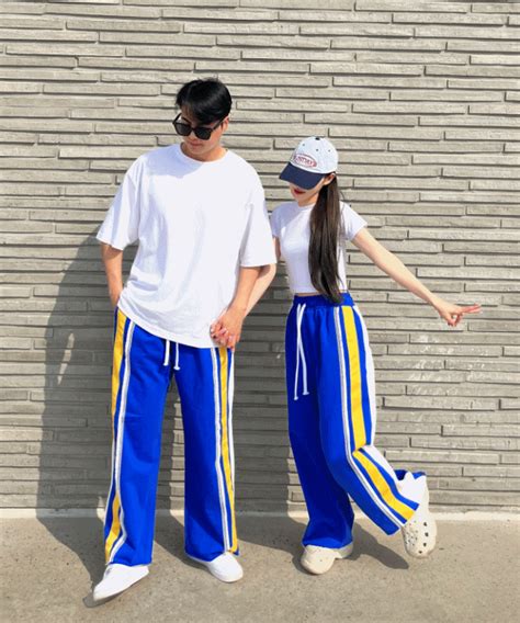 브랜드퀄 최저가남녀공용 태슬 팬츠 투톤 라인 수술 배색 빅사이즈 와이드 바지 커플바지 커플룩 고퀄 봄 여름 트레이닝 꾸안꾸 시밀러룩 에이블리