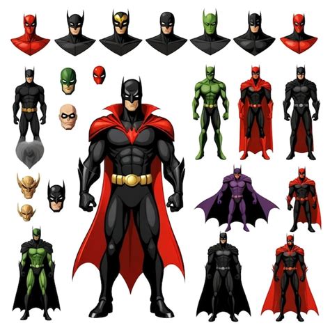 Supervillain Costume Vector Set White Background Isolated A High