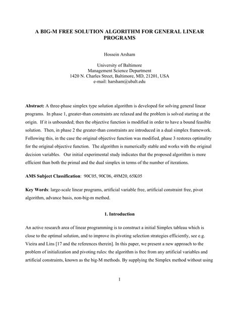 Pdf Big M Free Solution Algorithm For General Linear Programs