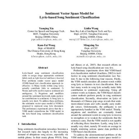 Lyric Based Song Sentiment Classification With Sentiment Vector Space
