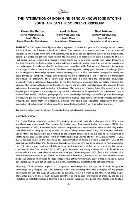 Pdf The Integration Of Indian Indigenous Knowledge Into The South African Life Sciences Curriculum