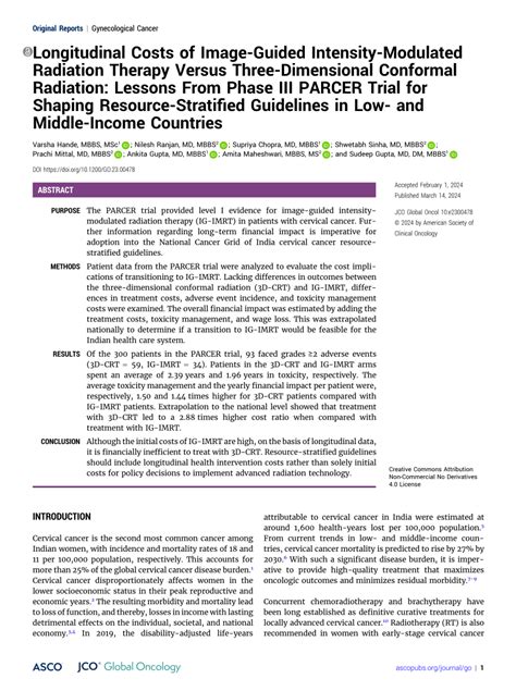 Pdf Longitudinal Costs Of Image Guided Intensity Modulated Radiation