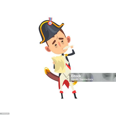 나폴레옹 보나파르트 만화 캐릭터 서 종이 스크롤 깃털 흰색 바탕에 만화 프랑스 역사적인 그림 벡터 일러스트 레이 션 귀여운에 대한 스톡 벡터 아트 및 기타 이미지 Istock