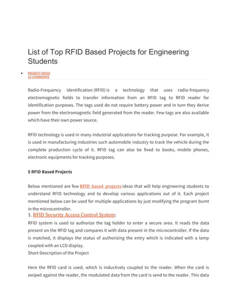 RFID Projects For Engineering Students Ideas Applications