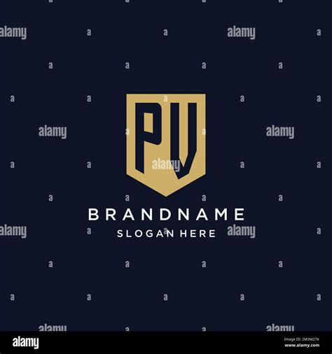 Pv Monogram Initials Logo Design With Shield Icon Template Stock Vector