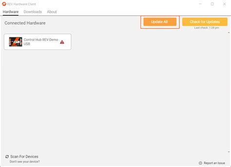 updating control hub rev hardware client