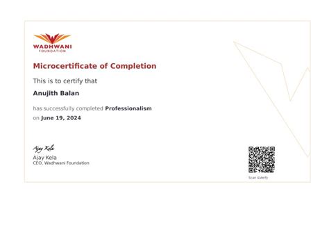 Completed Professionalism By Wadhwani Foundation Anujith Balan Posted