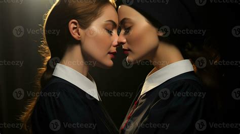 Two Young Lesbians Kiss Each Other Tenderly Married Lesbian Couple