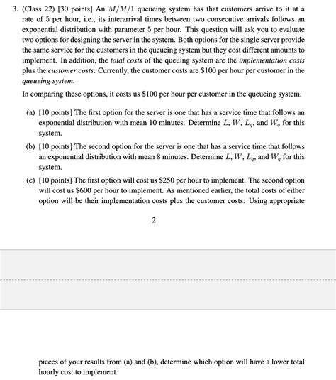 Solved 3 Class 22 30 Points An Mm1 Queueing System