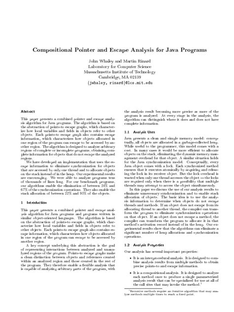 Pointer And Escape Analysis For Java Pdf Scope Computer Science