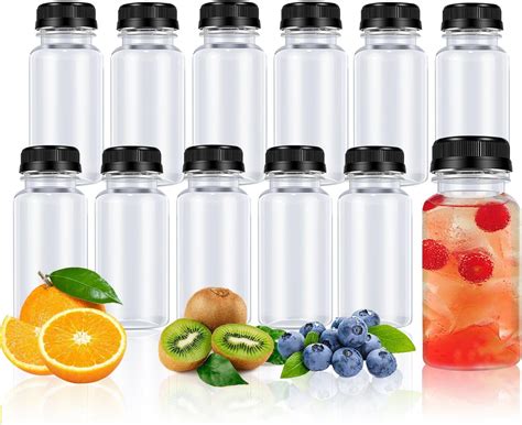 12 Pcs Plastic Juice Bottle Reusable Drink Containers For Juice Milk Smoothie