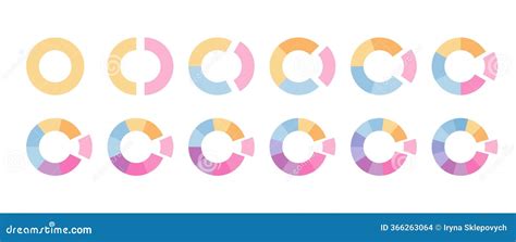 Multicolor Piechart With Segments And Slices Circular Structure Chart Ring Section Template