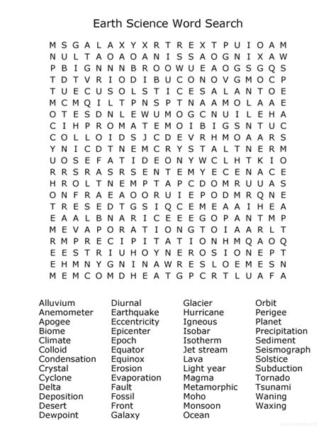 earth science word search free downloadable science word search