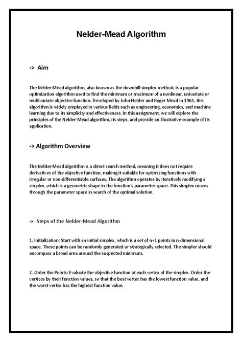 Nelder Mead Algorithm Nelder Mead Algorithm Aim The Nelder Mead