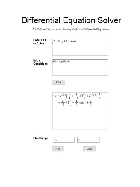 Differential Equation Solver An Online Calculator For Solving Ordinary Differential Equations Pdf