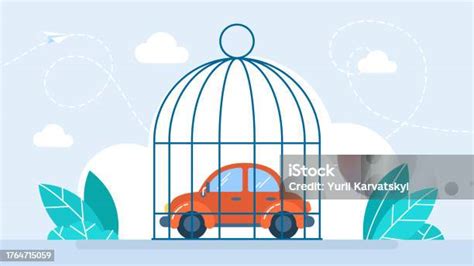 자물쇠 감금소 안쪽에 차 빚 개인 자동차 벌금 체포 동산 대출의 개념 새장에 자동 플랫 스타일의 트렌디 한 일러스트 경기 침체에 대한 스톡 벡터 아트 및 기타 이미지