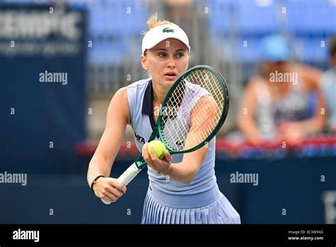 Montreal Qc July 27 Polina Kudermetova Serves The Ball During A First Round Match At Wta