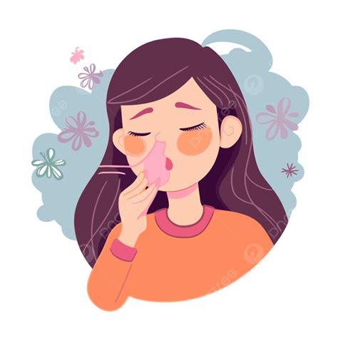 호흡 클립 아트 소녀는 비강 알레르기 만화를 완화하기 위해 코에 방울을 바르고 있습니다 벡터 호흡 클립 아트 만화 Png 일러스트 및 벡터 에 대한 무료 다운로드