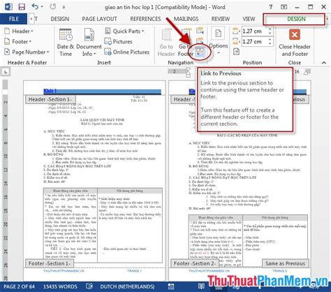 cách tạo header và footer trong word