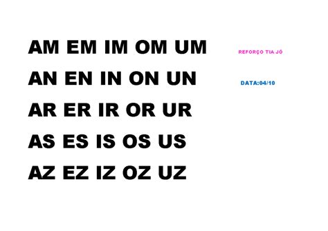 Am Em Im Om Um Am Em Im Om Um Ed Gram Tica Am Em Im Om Um Refor O Tia J An En In On Un