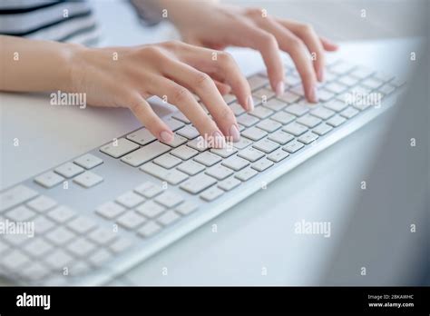 Close Up Picture Of Females Hands On The Keyboard Stock Photo Alamy