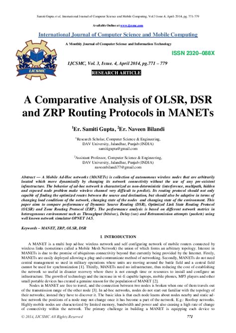 Pdf A Comparative Analysis Of Olsr Dsr And Zrp Routing Protocols In Manets