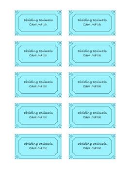 Dividing Decimals Cards Match By Knack4Numbers TPT
