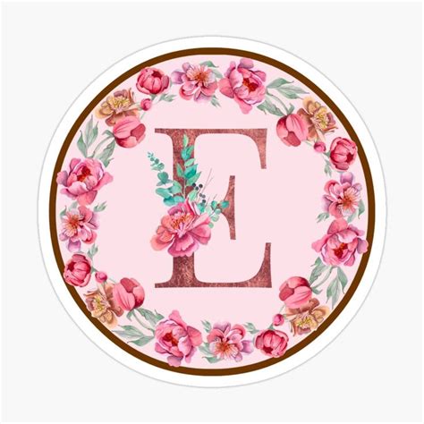 Monogram E Letter Pretty Peony Vintage Romantic Floral Love T By