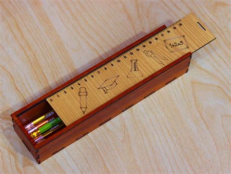 Laser Cut Pencil Box Wooden School Pencil Case Box With Sliding Lid 3mm
