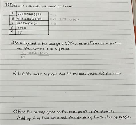 7 Below Is A Stemplot For Grades On A Exam A Studyx