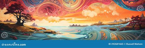 Ultra Wide Dreamscape A Mesmerizing Swirl Of Vivid Contrasting Colors Generative Ai Stock