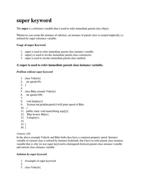 Super Keyword Pdf Method Computer Programming Inheritance Object Oriented Programming