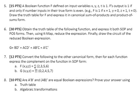 solved 5 [15 pts] a boolean function f defined on input