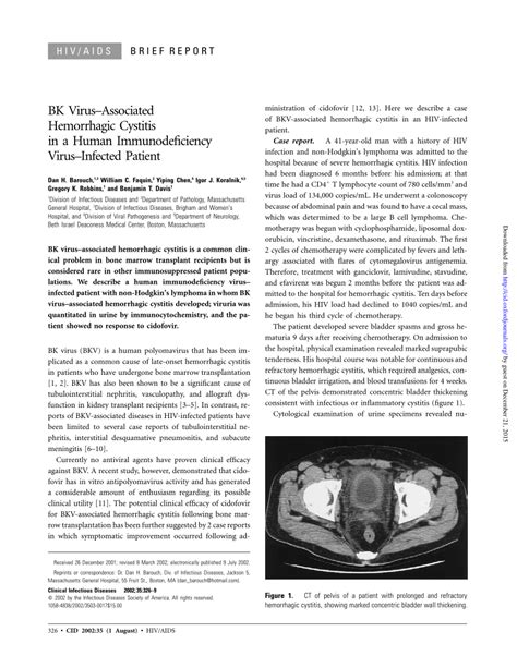 Pdf Bk Virus Associated Hemorrhagic Cystitis In A Human Immunodeficiency Virus Infected Patient