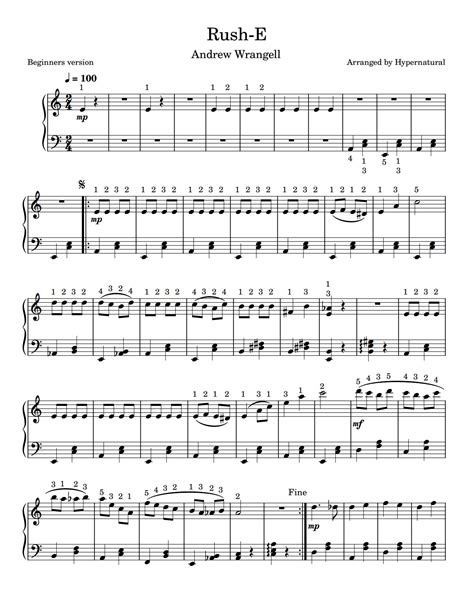 Rush E Printable Sheet Music Piano For Beginners Easy Piano For All