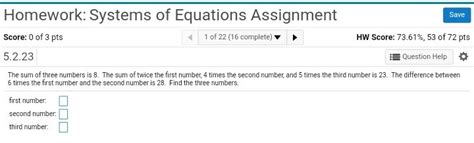 Solved Save Homework Systems Of Equations Assignment Score