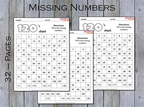 Fill In The Missing Numbers Worksheets 100 Chart And 120 Chart