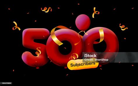 500명의 팔로워가 있는 배너는 3d 레드 풍선과 다채로운 색종이 형태로 감사합니다 소셜 미디어 500 팔로워 감사 구독자를 축하하는 블로거 좋아요를 위한 벡터 일러스트