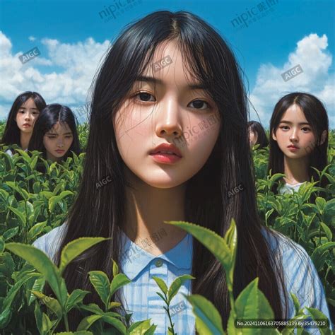 Ai创作图超写实插画 写实人物绘画 宣传照插图配图 Cg绘画作品 板绘人像 手绘茶园插画女孩 茶山小女孩 写实唯美插画 美少女重绘 青春风少女插画 厚涂头像 青春类人物素材 照片临摹 真人照片