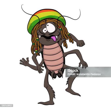 공포에 질린 만화 바퀴벌레와 라스타 모자흰색 배경에 고립 갈색에 대한 스톡 벡터 아트 및 기타 이미지 갈색 곤충 대안 생활 방식 Istock