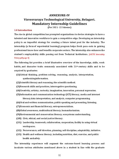 Annexure Iv Internship Vtu Km Pdf Internship Job Hunting