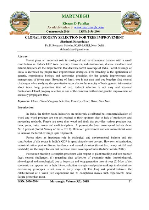 Pdf Clonal Progeny Selection For Tree Improvement