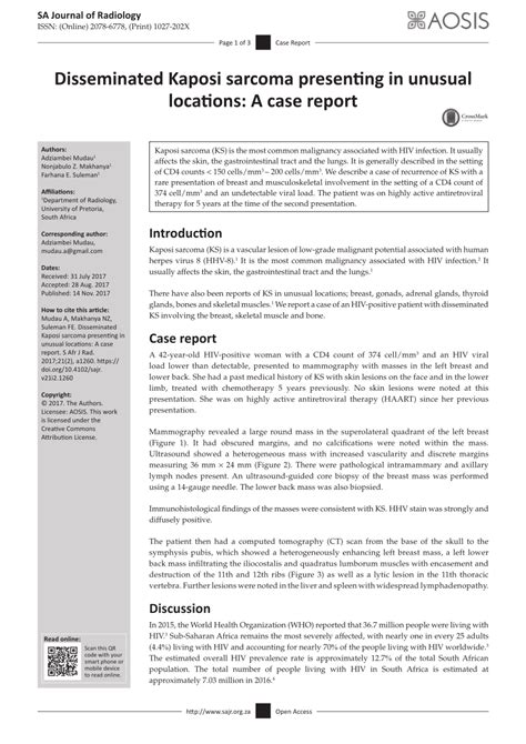 Pdf Disseminated Kaposi Sarcoma Presenting In Unusual Locations A