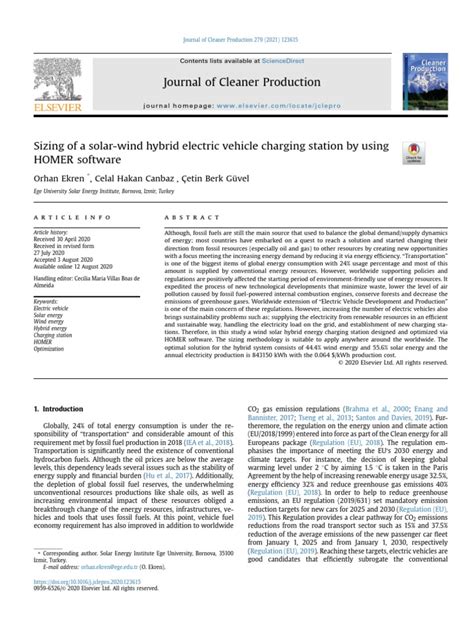 Sizing Of A Solar Wind Hybrid Electric Vehicle Charging Station By Using Homer Software Pdf