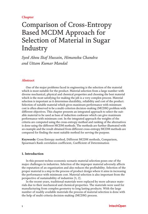 Pdf Comparison Of Cross Entropy Based Mcdm Approach For Selection Of Material In Sugar Industry