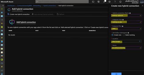 Middleway Using Azure Hybrid Connections