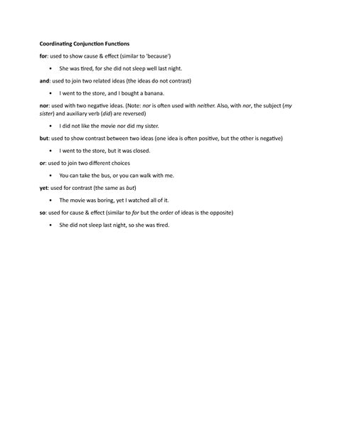 Coordinating Conjunction Functions And Used To Join Two Related Ideas The Ideas Do Not