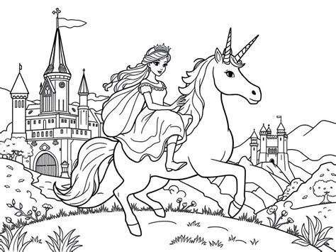 Princess And Unicorn Coloring Page Free Printable Coloring Page