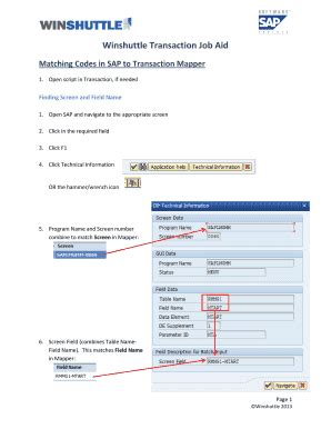 Fillable Online Matching Codes In SAP To Transaction Mapper Fax Email Print PdfFiller